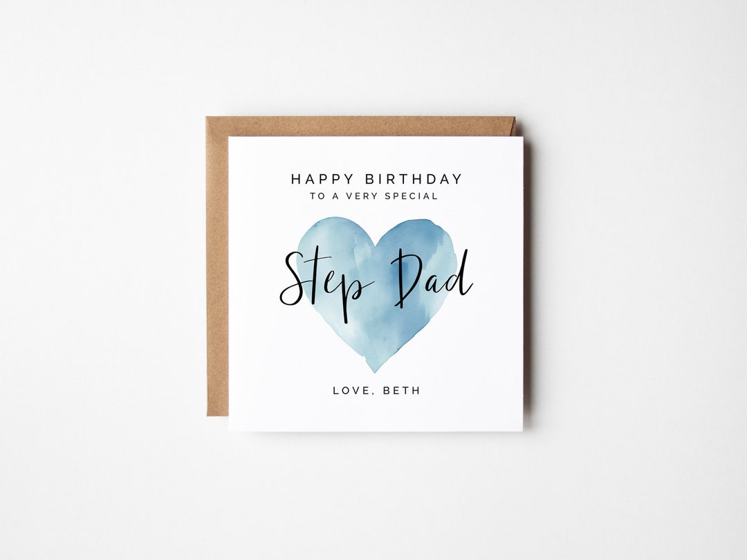Step Dad Birthday Card - Blue Special Watercolor Heart, Editable ...