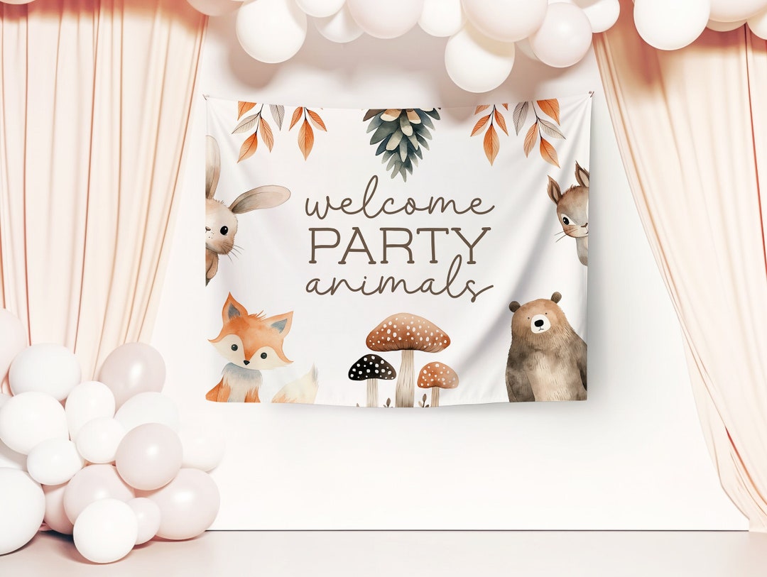 Forest Backdrop Banner, Party Animals Woodland 30x40 40x50 Editable ...