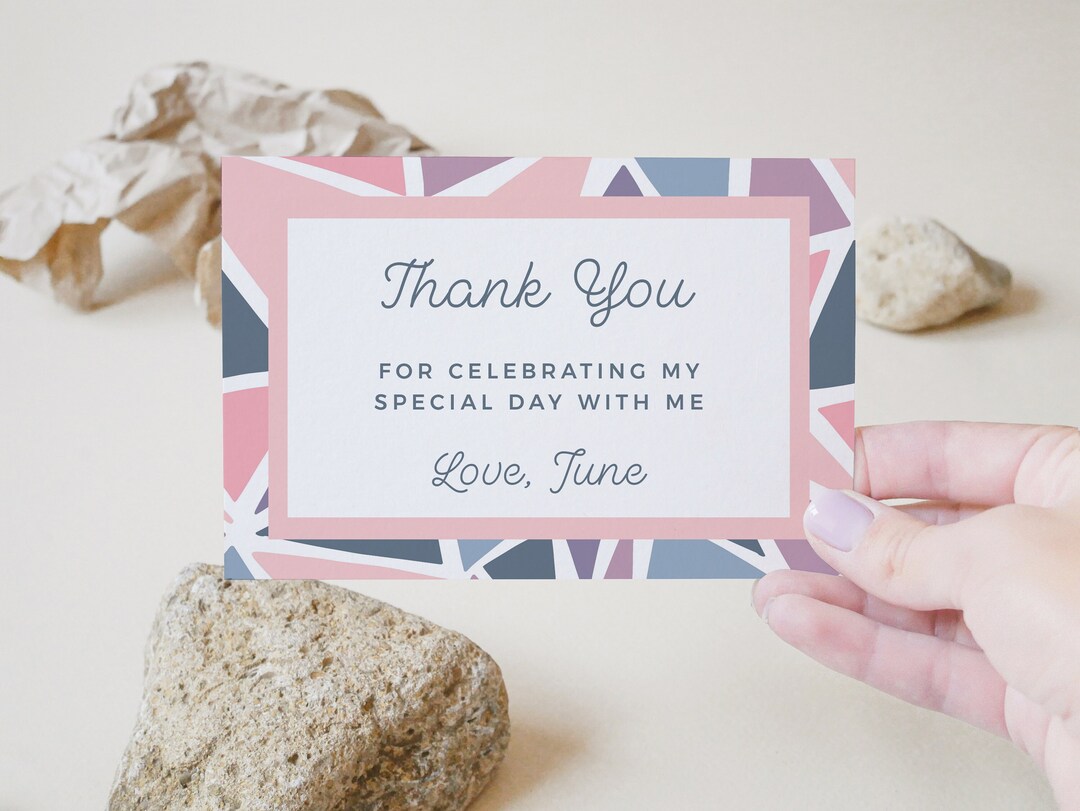 Geometric Thank You Card INSTANT DOWNLOAD Personalised Thank You Note ...