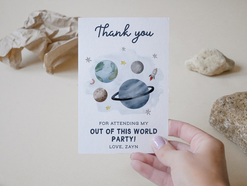 Space Birthday Thank You Card Astronaut Planets Outer Space Party ...