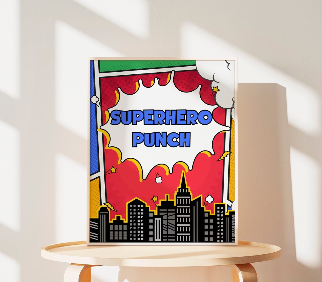 Drinks Table Sign, Editable Kids Superhero Punch Party Decor, Boys ...