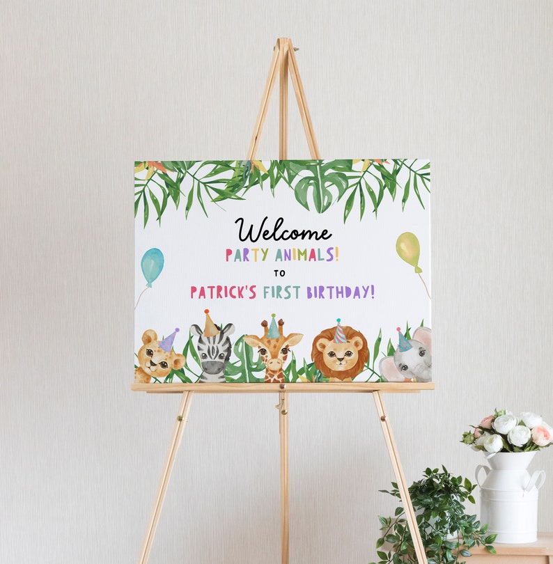 Editable Party Animals Welcome Sign Template Zoo Safari - Etsy