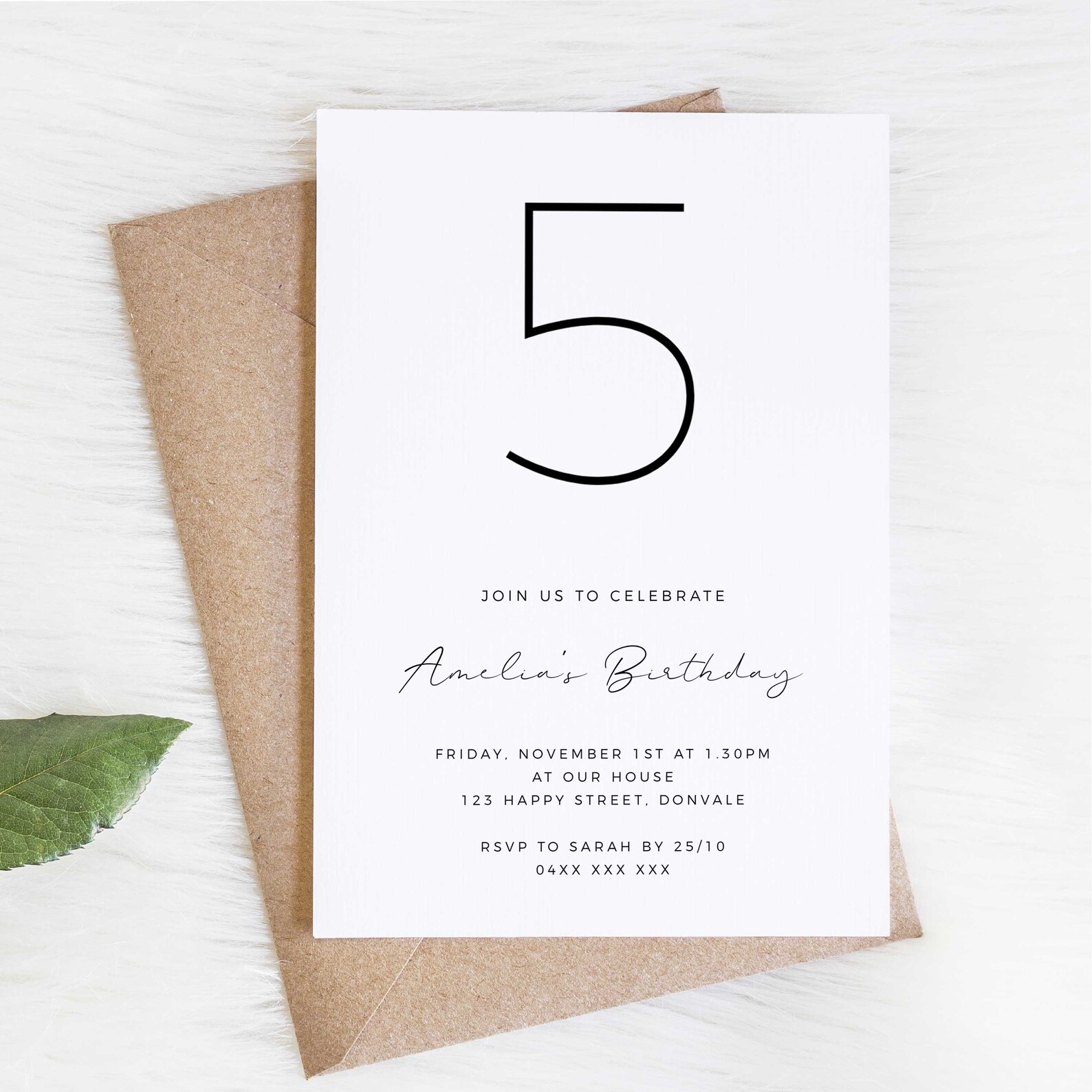 Editable Simple 5th Birthday Party Invitation Download | Etsy