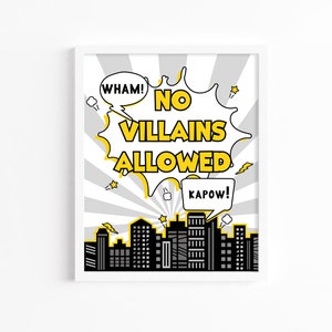 No Villains Allowed 8x10 Sign, Superhero Boys Birthday Decor Comic Book ...
