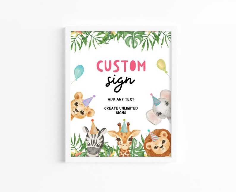 Editable Custom Birthday Sign Template, Party Animal Safari Birthday ...