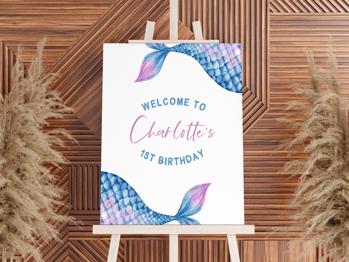Mermaid Welcome Sign Editable Mermaid Birthday Sign Girl Mermaid Tail ...