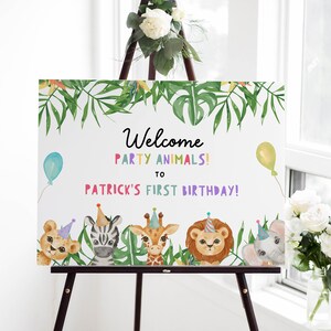 Editable Party Animals Welcome Sign Template, Zoo Safari Welcome Poster ...