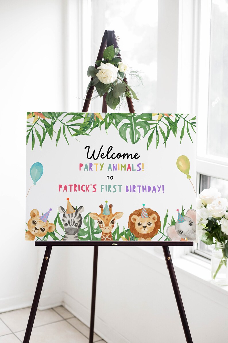 Editable Party Animals Welcome Sign Template, Zoo Safari Welcome Poster ...