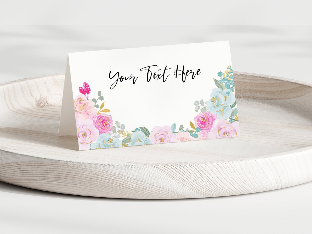 Editable Printable Place Card Template, Modern Pink Floral Girl Tent ...