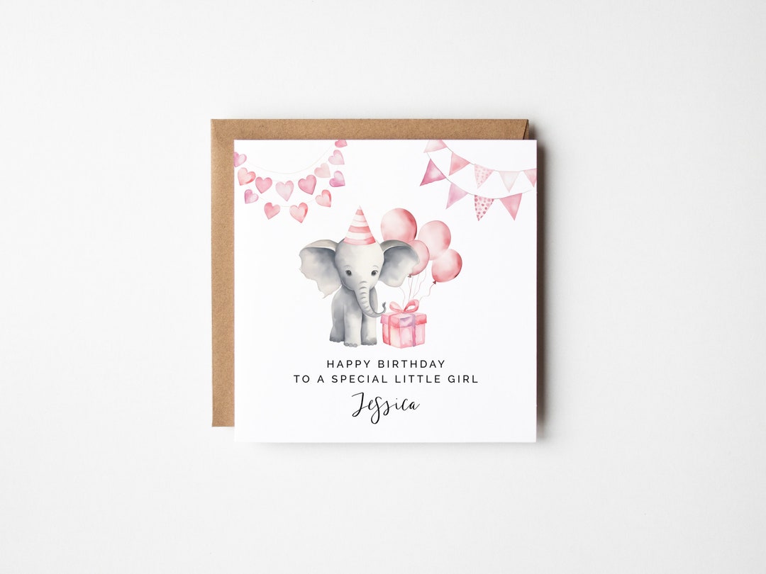 Editable Birthday Card Template, DIY Printable Pink Elephant Card for ...