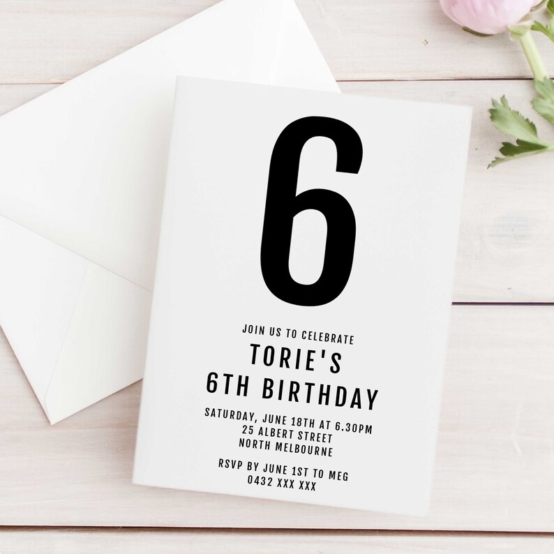 Editable Simple 6th Birthday Party Invitation Download Printable ...