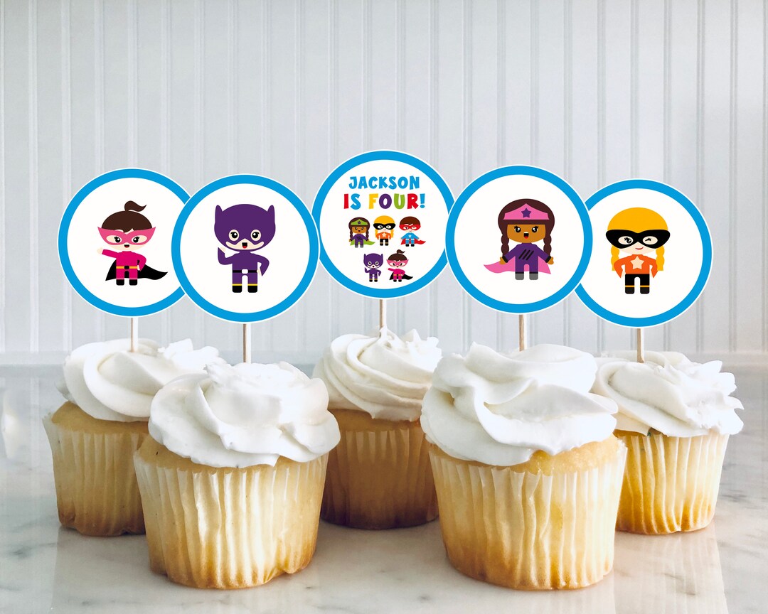Cupcake Topper Bundle, Superhero Comic Kids Boys Party Decor, Editable ...