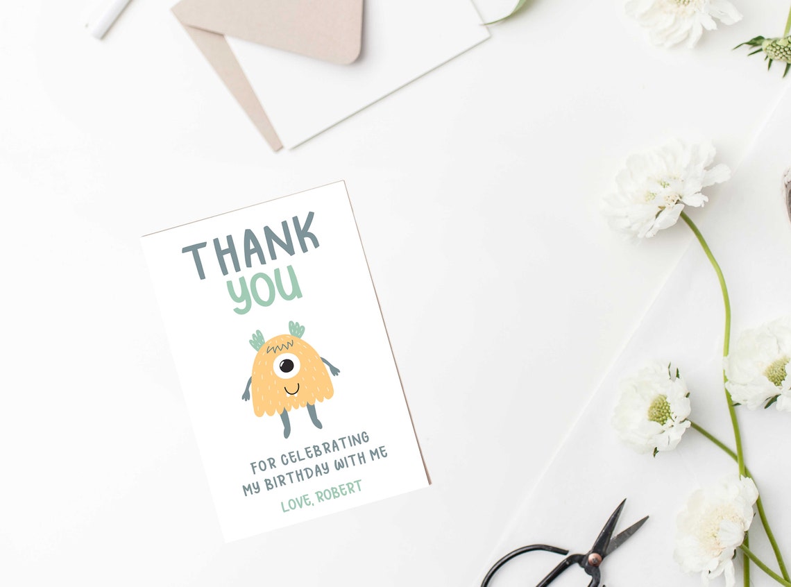 Monster Thank You Card INSTANT DOWNLOAD Personalised Thank You - Etsy