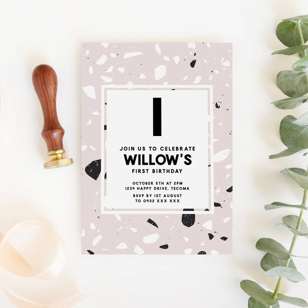 Editable Terrazzo 1st Birthday Party Invitation Download Printable ...
