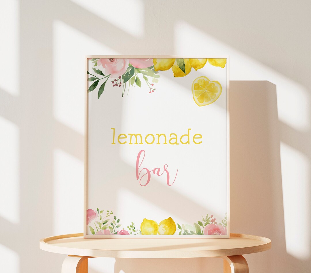 Lemon Party Table Sign, 8x10 Lemonade Bar Floral Garden Editable ...