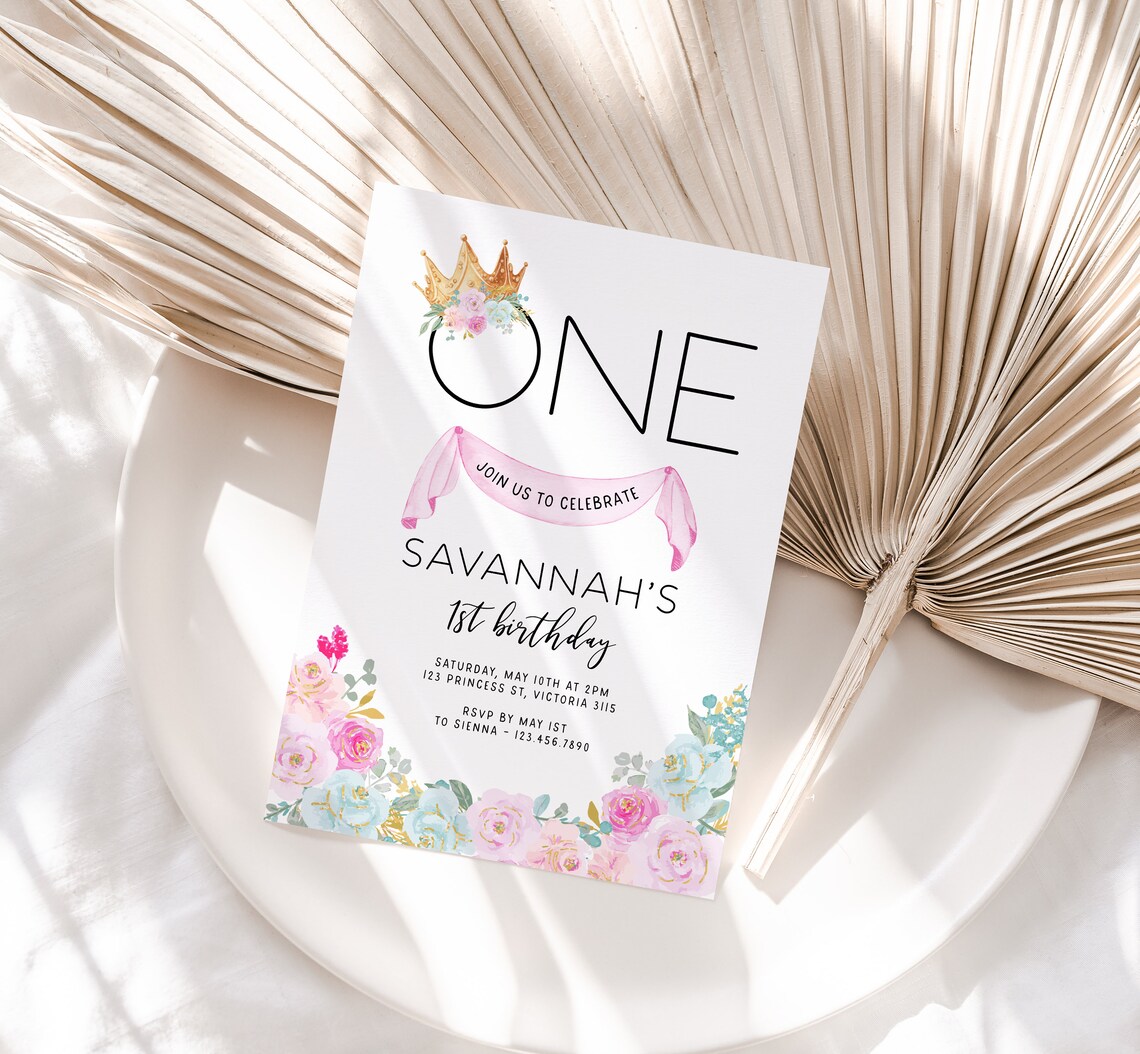 Princess 1st Birthday Invitation, Editable Princess Party Invitation ...