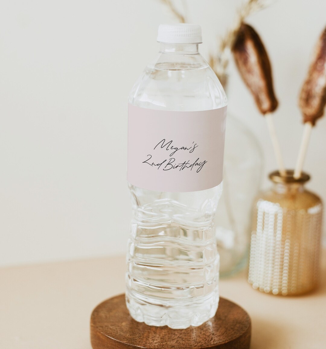 Printable Water Bottle Labels, Blush Pink Editable Water Bottle Label ...