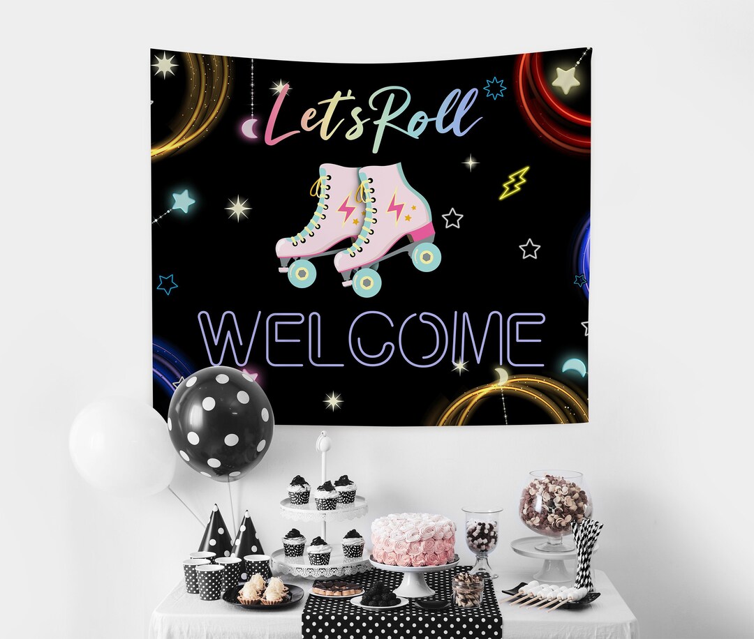 Backdrop Banner, Galaxy Roller Skate Neon Glow, Large Party Decor ...