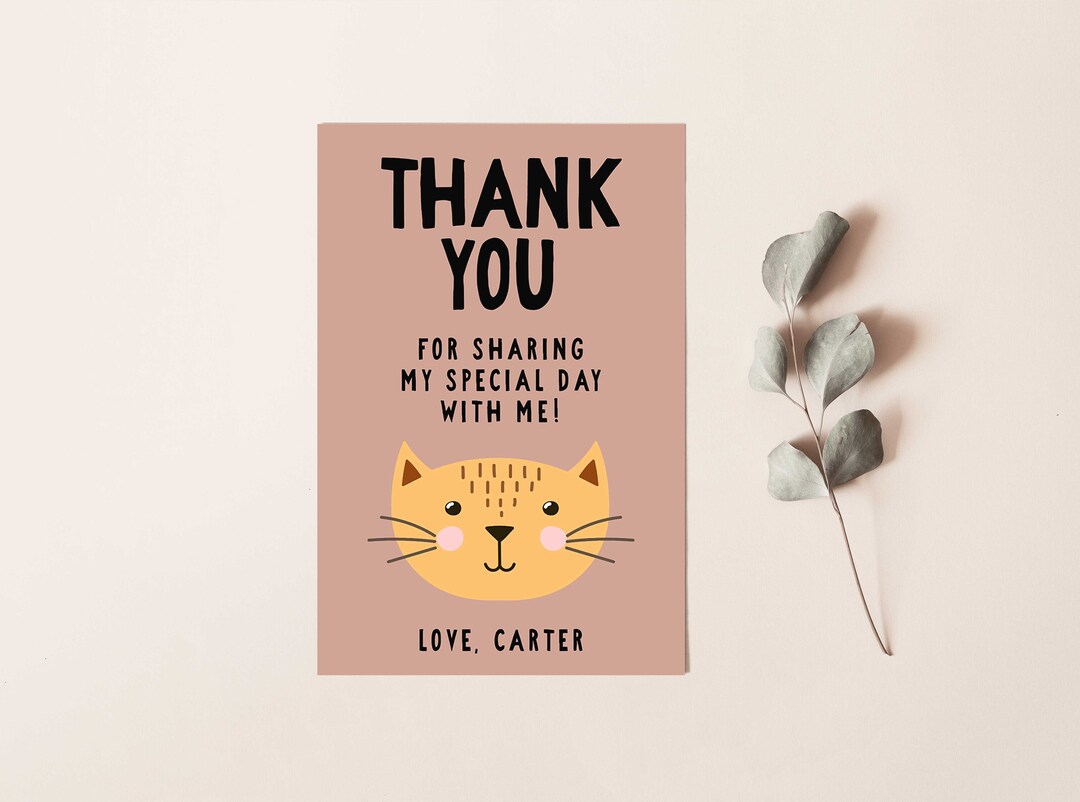 Cat Thank You Card INSTANT DOWNLOAD Personalised Thank You Note ...