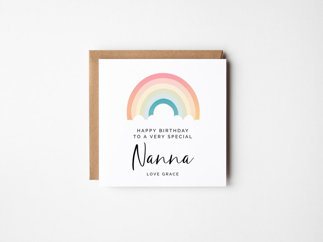 Rainbow Birthday Card for Nanna, Personalised From Granddaughter ...