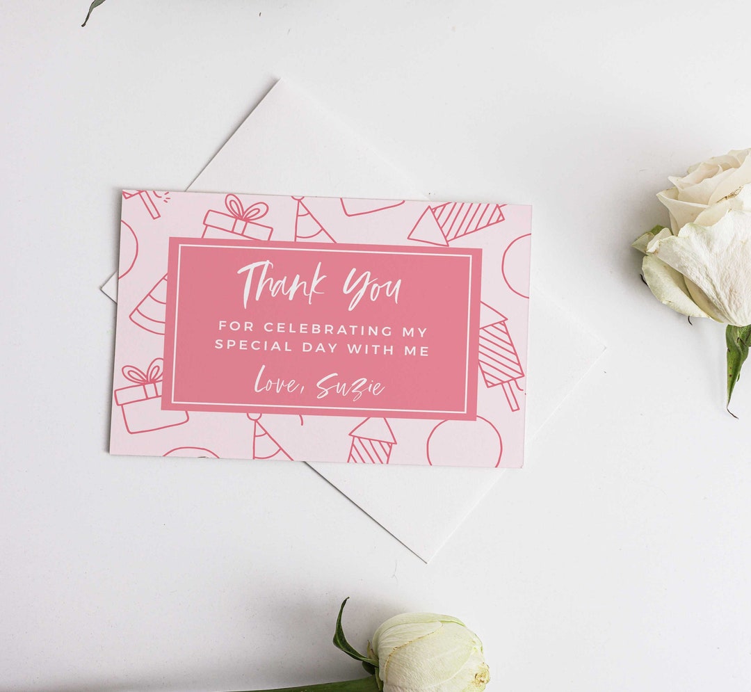 Pink Thank You Card INSTANT DOWNLOAD Personalised Thank You Note ...