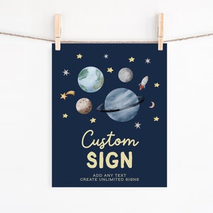 Editable Space Birthday Party Sign Astronaut Galaxy Planet Outer Space ...