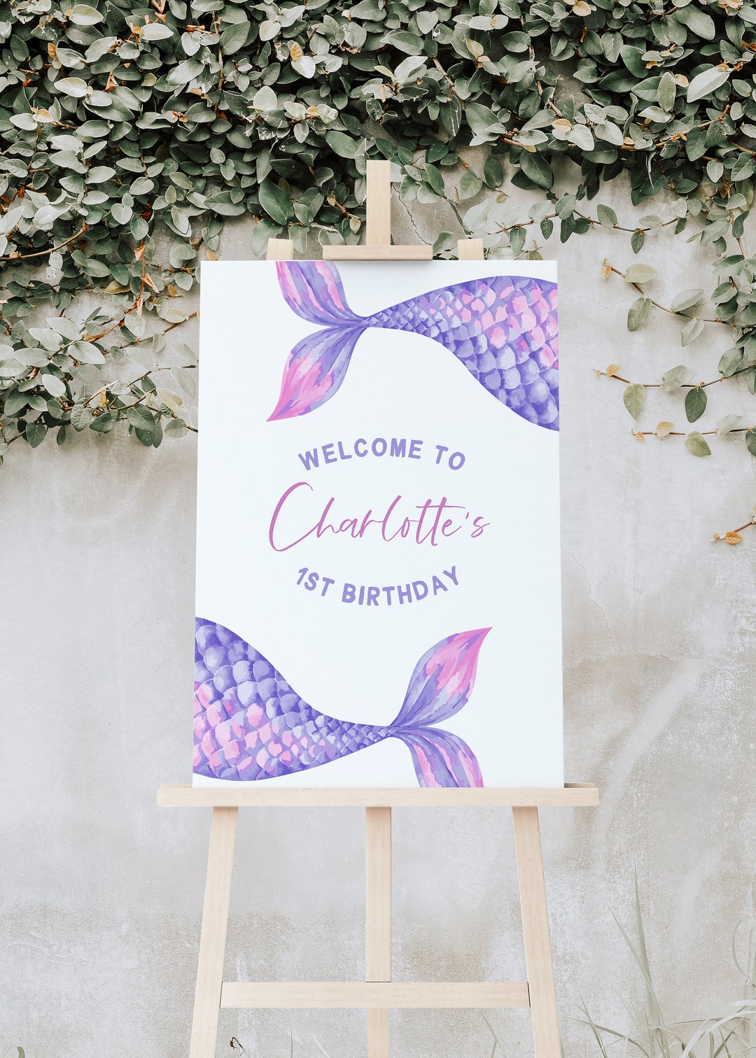 Mermaid Welcome Sign Editable Mermaid Birthday Sign Girl Mermaid Tail ...