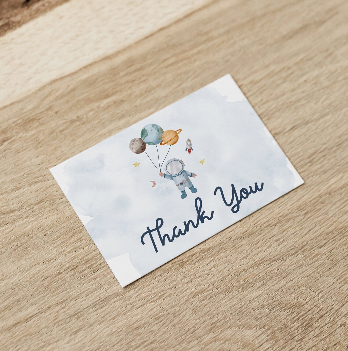 Editable Space Birthday Thank You Card Astronaut Planets to the Moon ...
