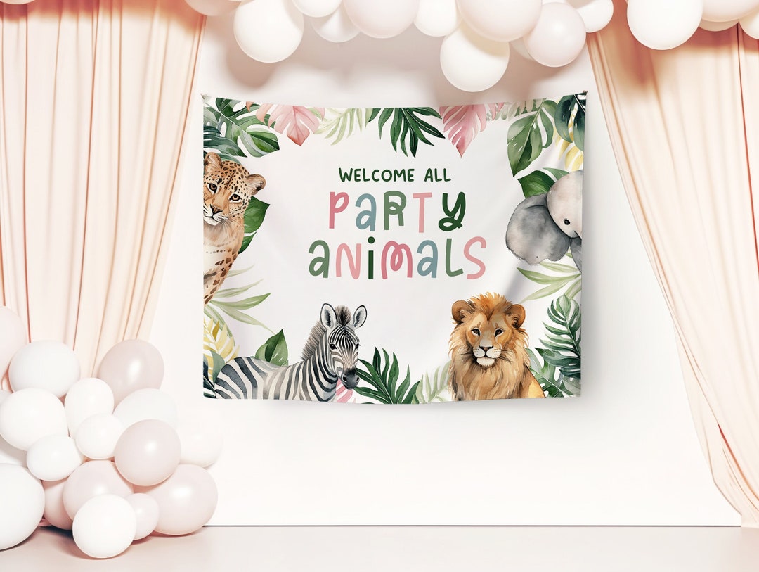 Party Animals Backdrop Banner, 30x40 40x50 Editable Printable DIY ...