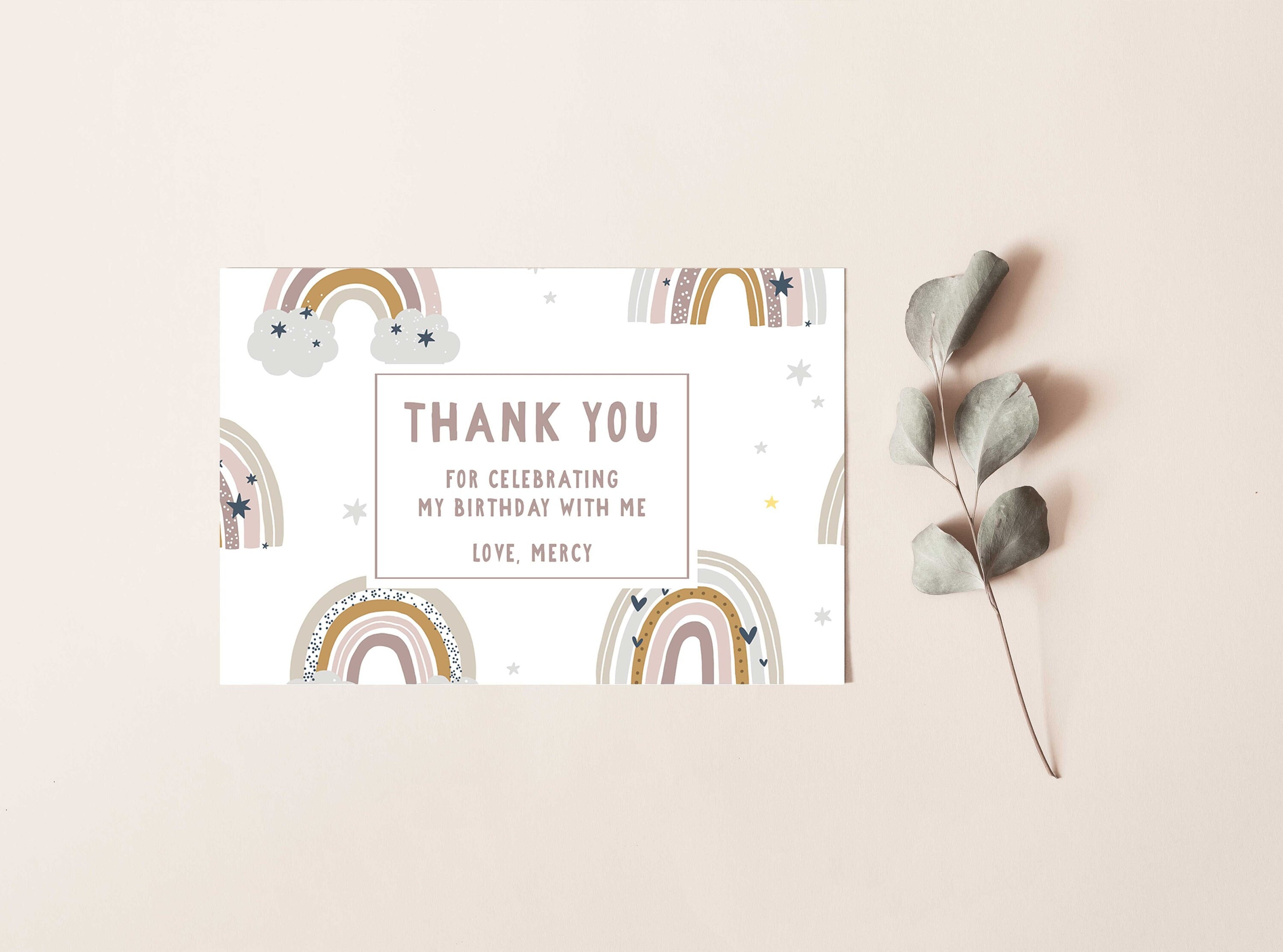 Thank You Card, Boho Pastel Rainbow 4x6 Note Editable Printable Instant ...