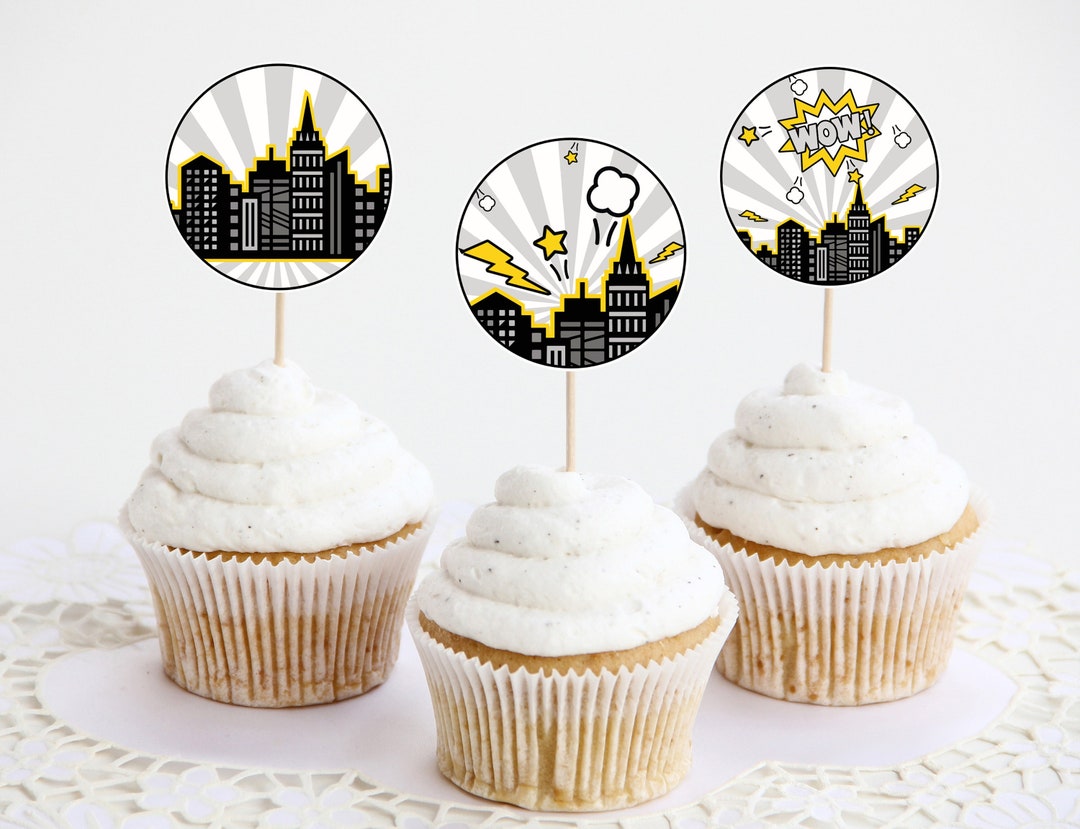 Superhero Cupcake Toppers Template, Boys Birthday Comic Book Decor DIY ...
