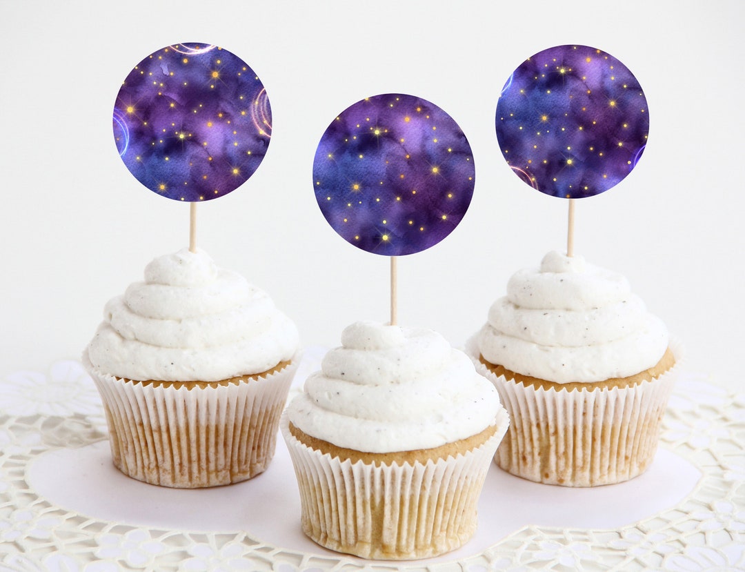 Galaxy Cupcake Topper Bundle, Outer Space Editable Printable Kids Girls ...