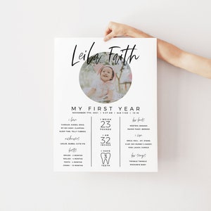 Baby Milestone Board, Photo First Birthday Milestone Poster Template ...