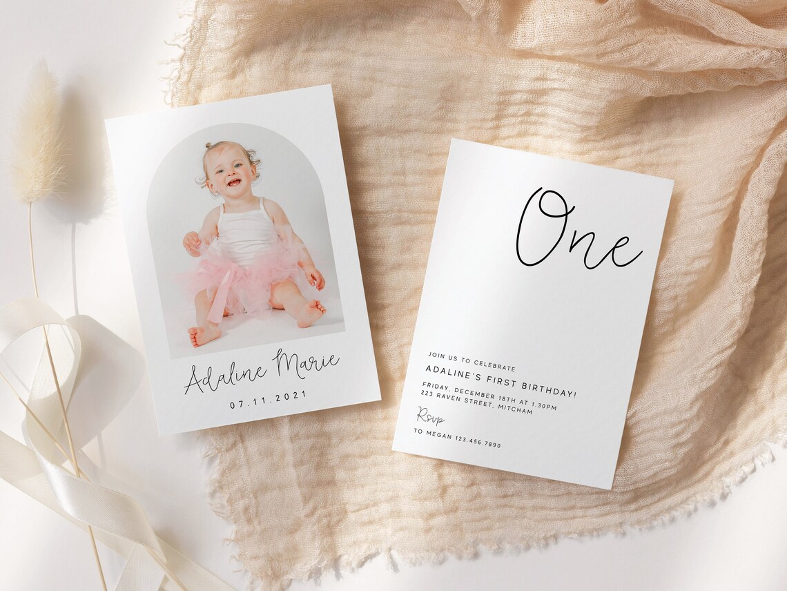 Editable First Birthday Invitation Template Minimalist - Etsy Australia