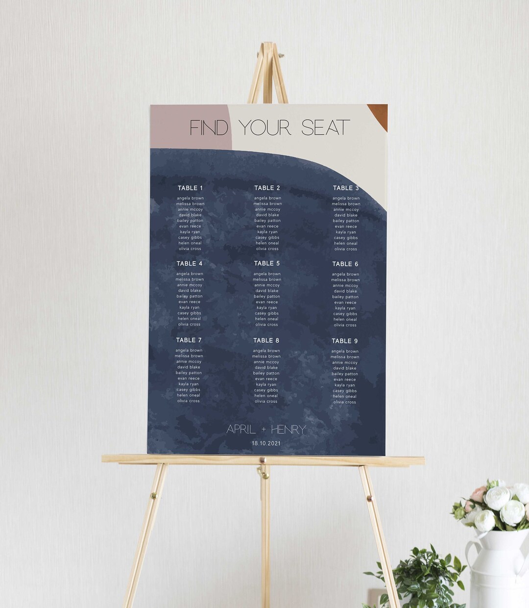 Seating Chart Editable Template, Printable Instant Download Modern Boho ...