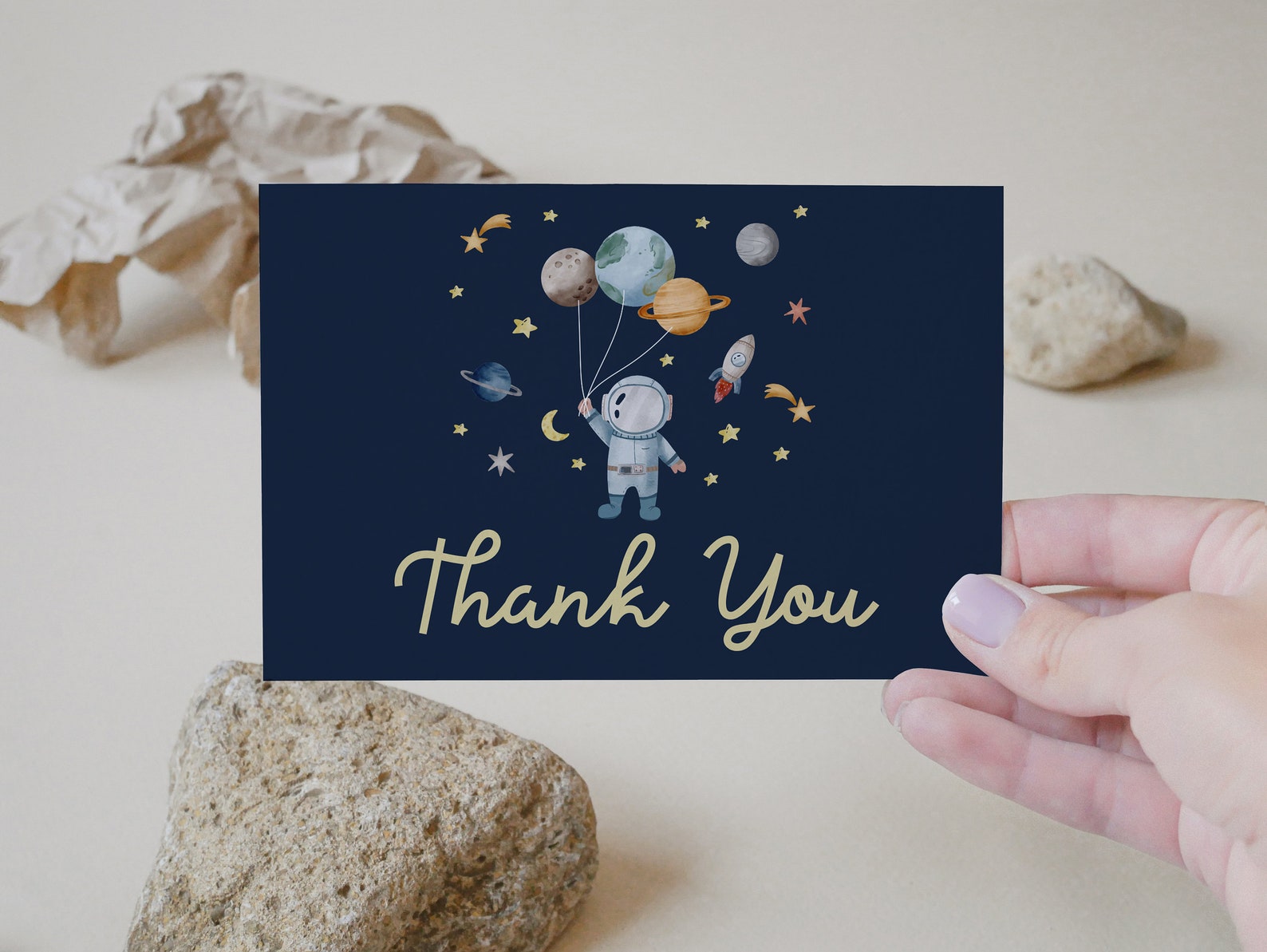 Editable Space Birthday Thank You Card Astronaut Planets to the Moon ...