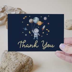 Editable Space Birthday Thank You Card Astronaut Planets to the Moon ...