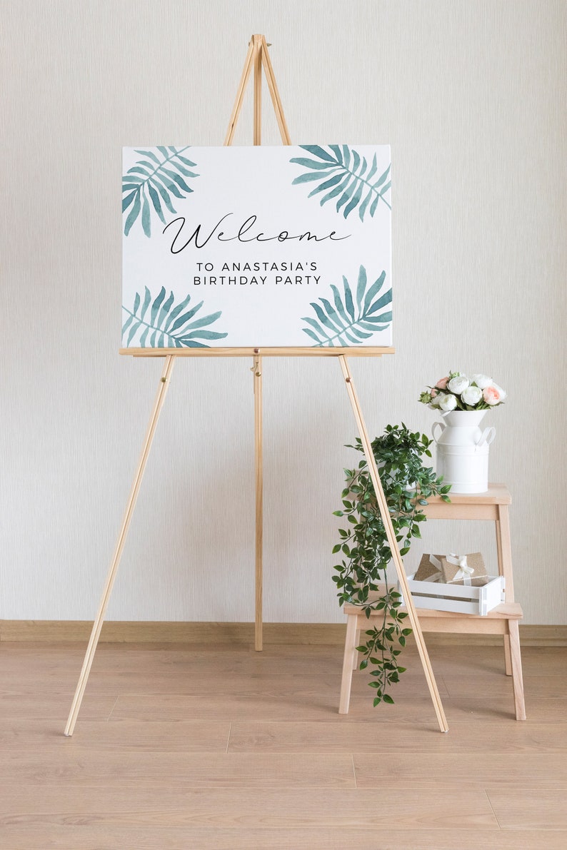 Tropical Welcome Sign, Modern Minimalist Palm Leaf Birthday or Baby ...