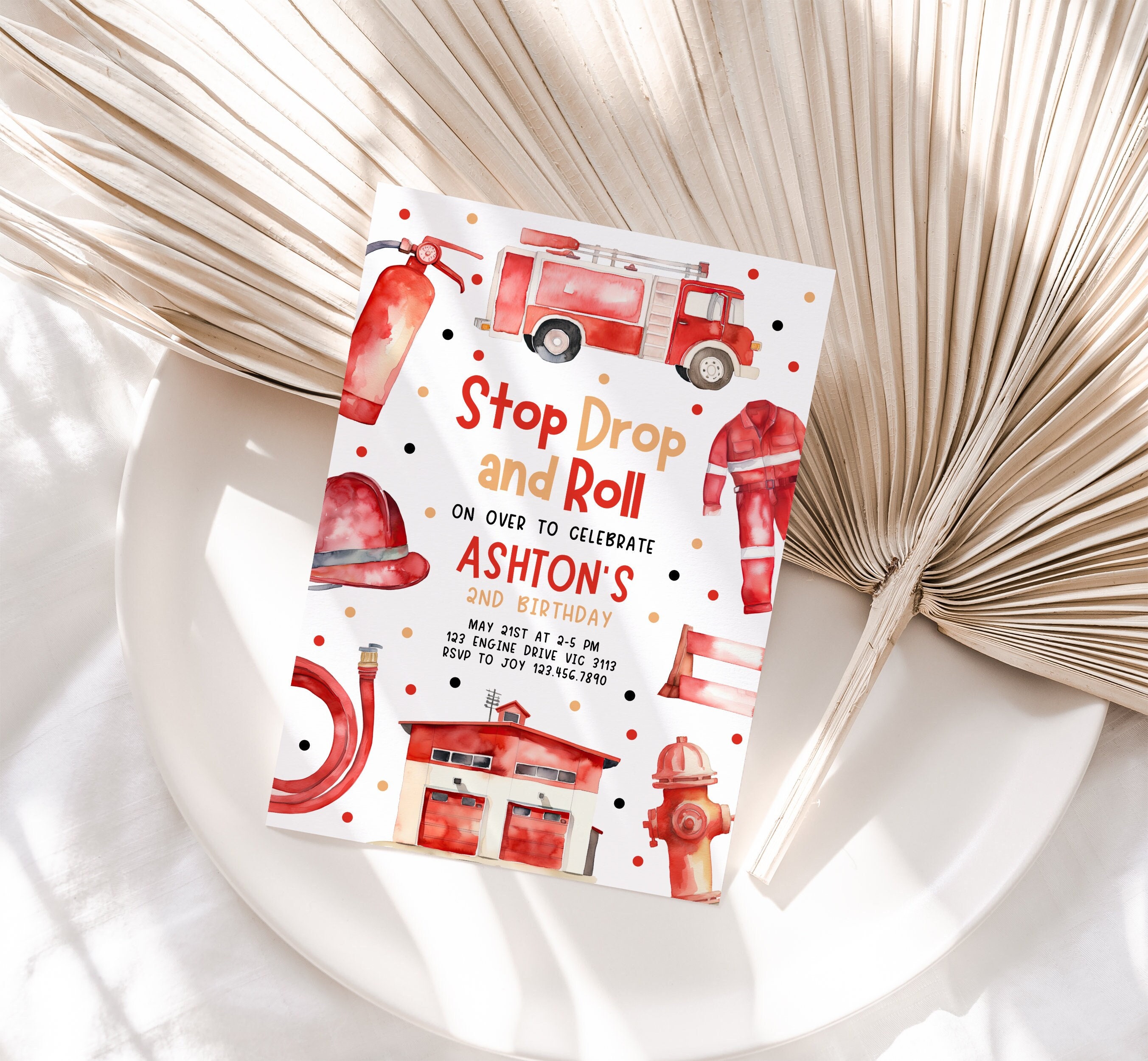Editable Firefighter Birthday Invite for Boys, Fire Truck Stop Drop ...