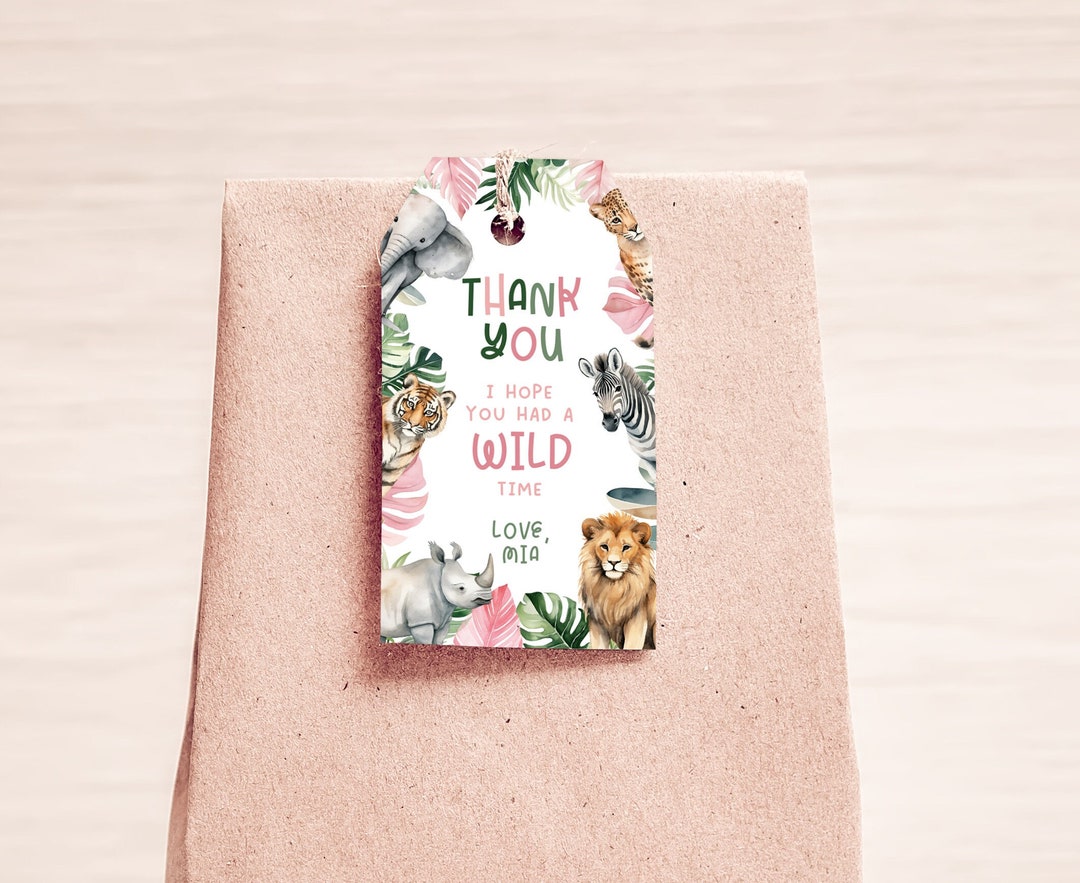 Safari Thank You Tag, Wild Jungle Animals Editable Template Printable ...