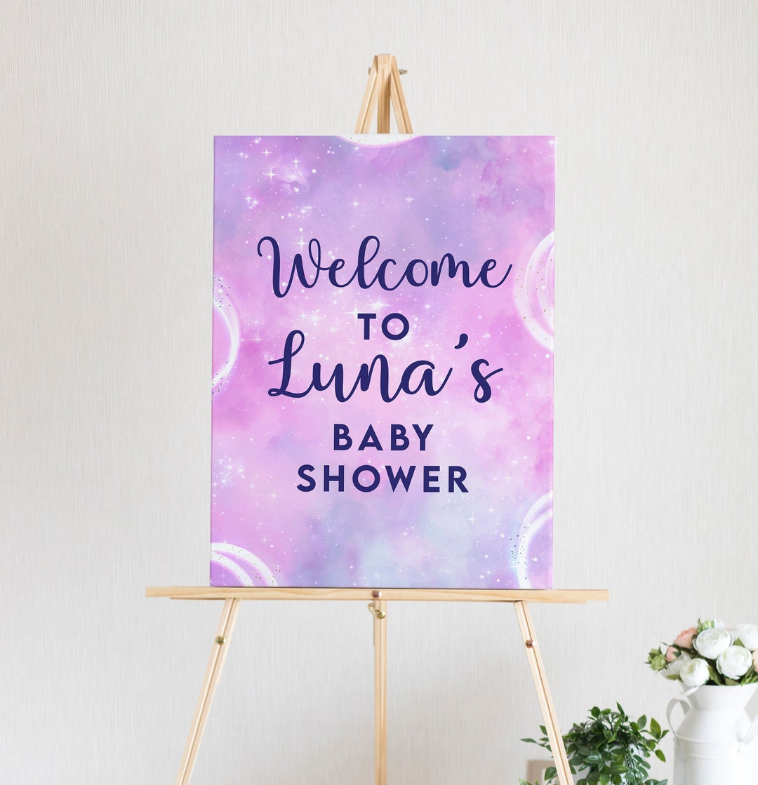 Galaxy Welcome Sign, Outer Space Pink Purple Neon Stars Editable 18x24 ...