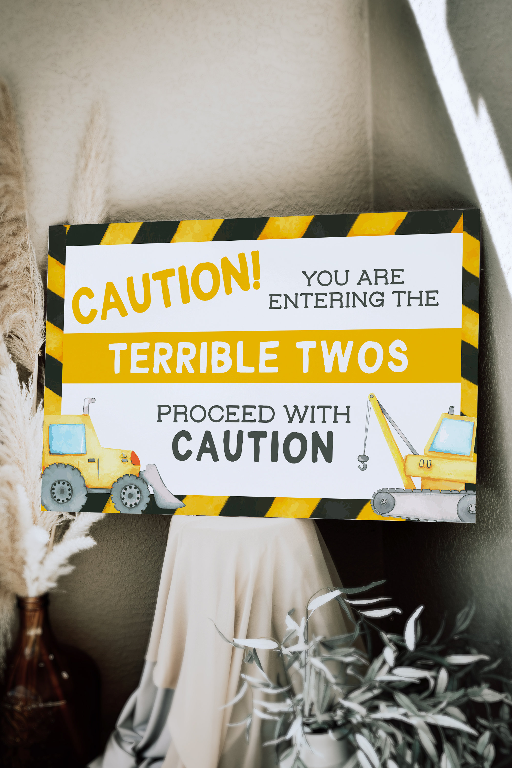 Construction Birthday Party Terrible Twos Ahead Welcome Sign, Printable ...
