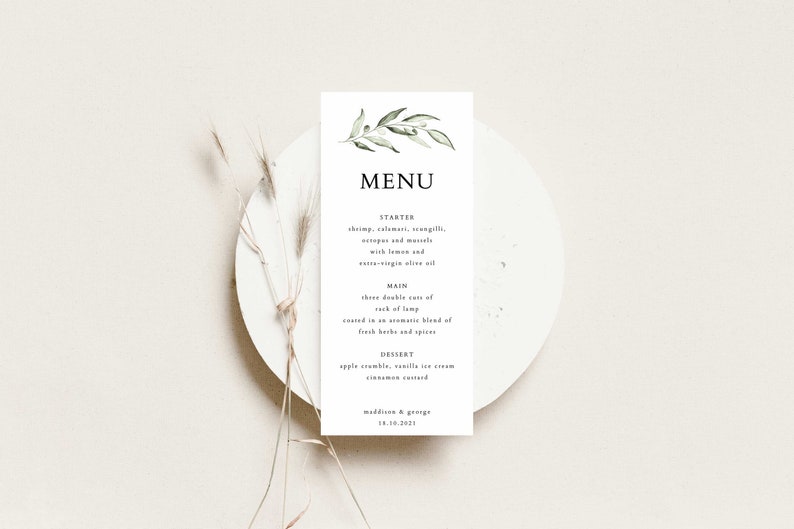 Editable Menu Template Modern Greenery Eucalyptus Leaves - Etsy