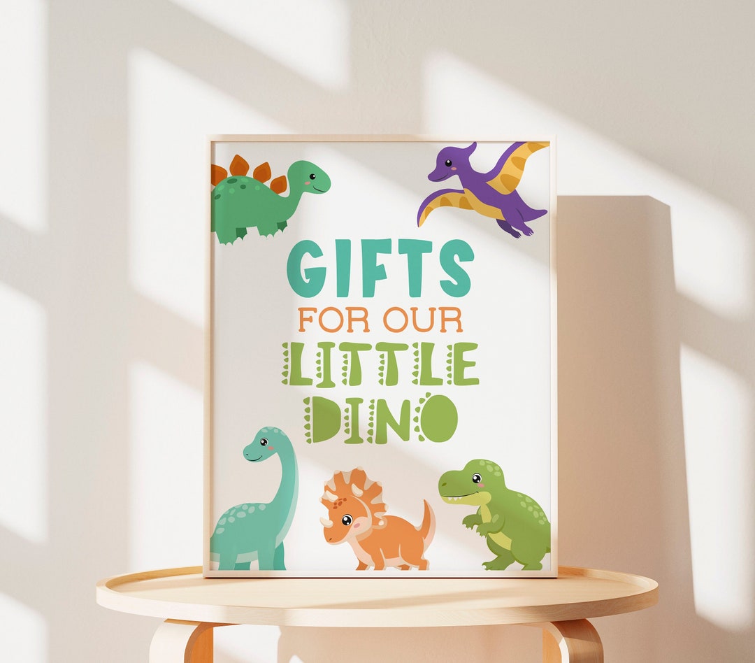Dinosaur Gift Table Sign, Editable Custom Birthday Party Sign Boy First ...
