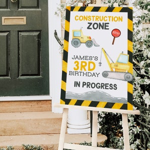 Editable Construction Welcome Sign, Digger Crane Dump Truck Birthday ...