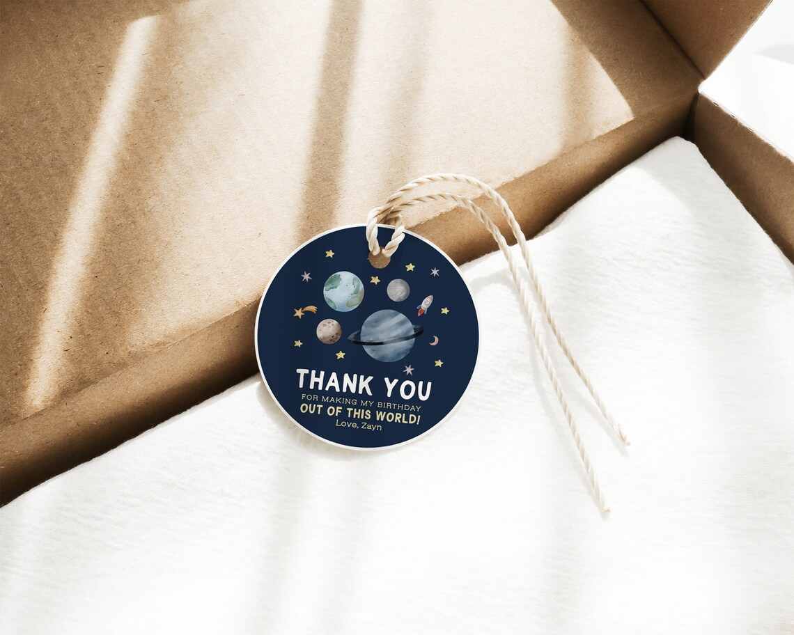 Editable Outer Space Favor Tags Space Birthday Thank You Tag Label ...