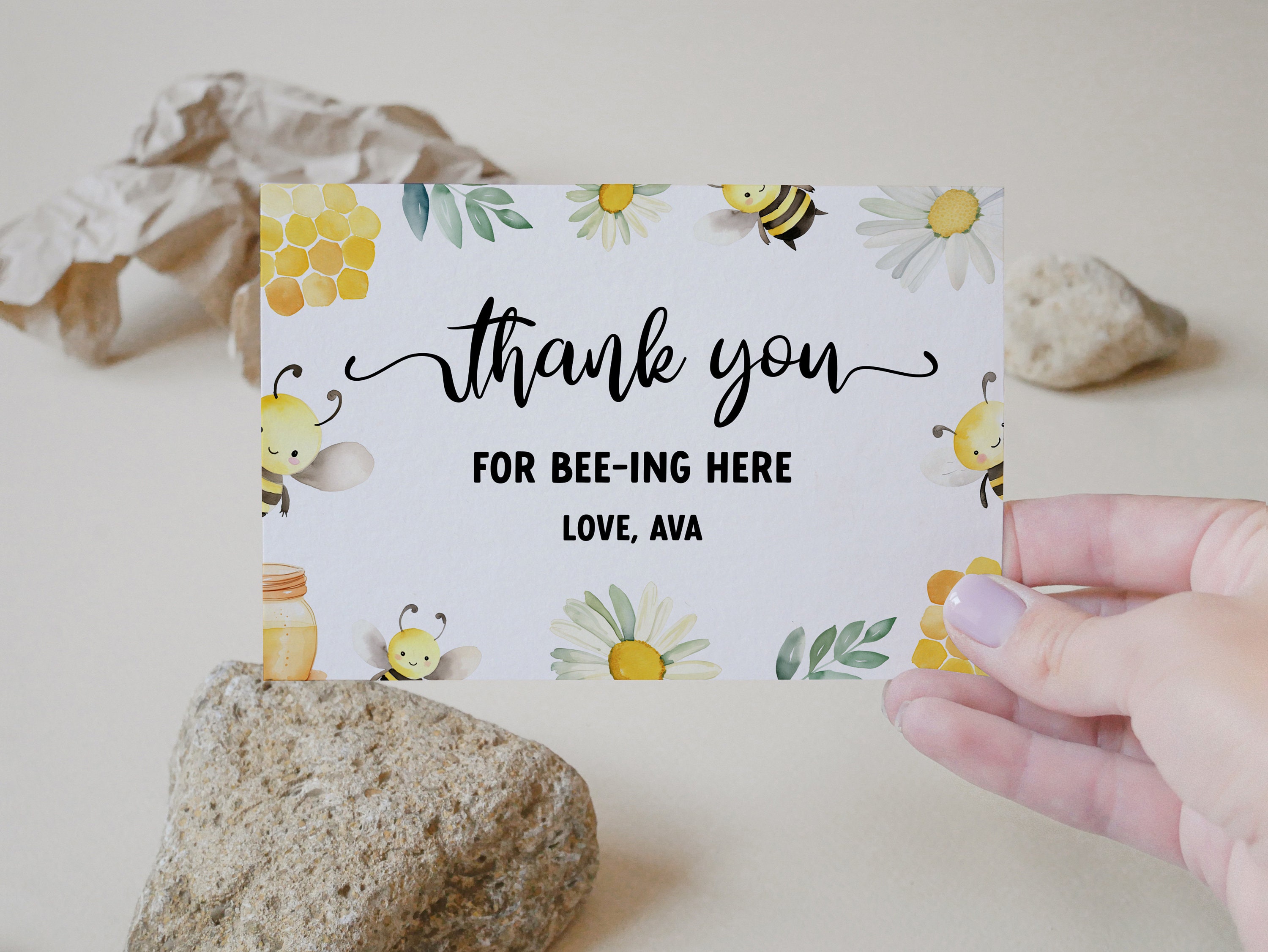 Honey Bee Thank You Card, Editable Template Printable Instant Download ...