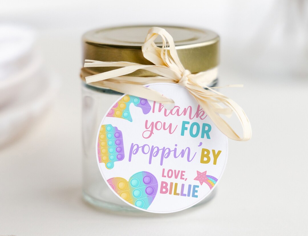 Printable Thank You Tag, Editable Pop It Fidget Toy Rainbow Pastel Pink ...