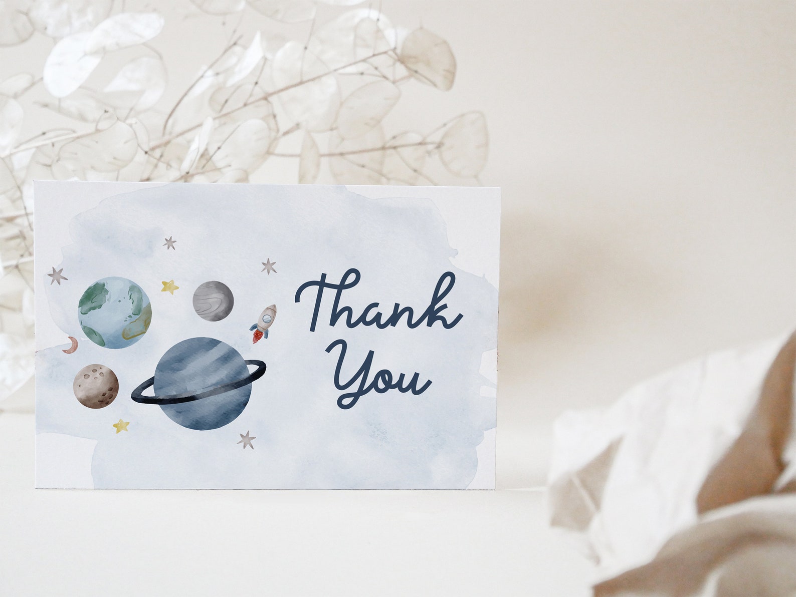 Editable Space Birthday Thank You Card Astronaut Planets to the Moon ...