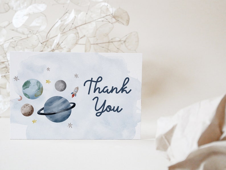 Editable Space Birthday Thank You Card Astronaut Planets to the Moon ...